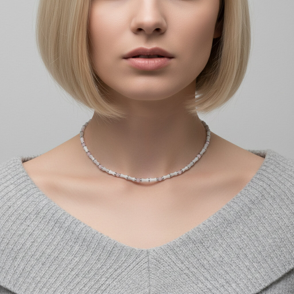 Чокер, гематит, перламутр