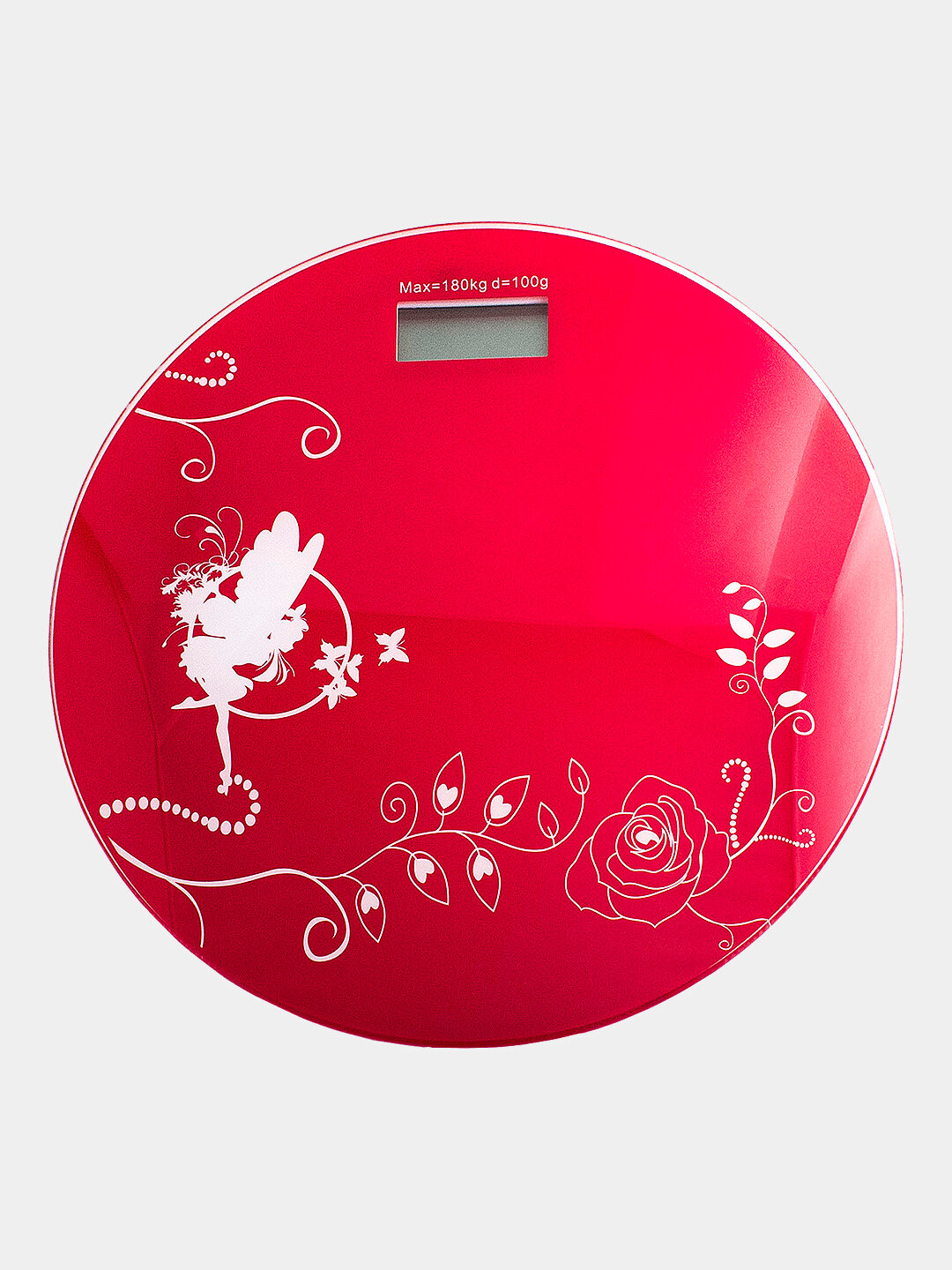 Весы напольные "Фея", красные, круглые, электронные, стеклянные с рисунком, подарок женщине