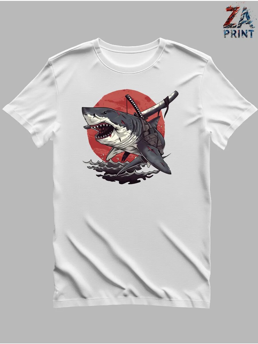 Футболка самурай акула