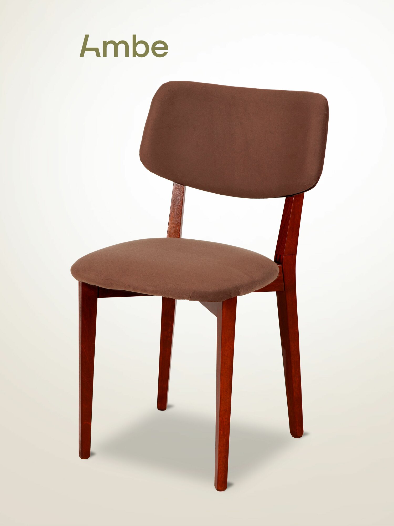 Стул для кухни Ambe Мэти, со спинкой, деревянный, с мягким сиденьем, Темный орех, Коричневый велюр