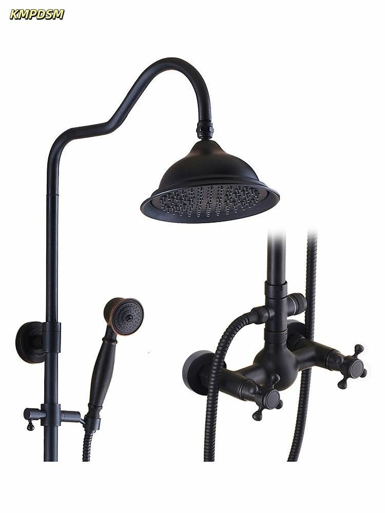 Черный старинный душевой набор, европейский стиль ретро, латунь, горячая и холодная вода, оборудование для душа в ванной комнате