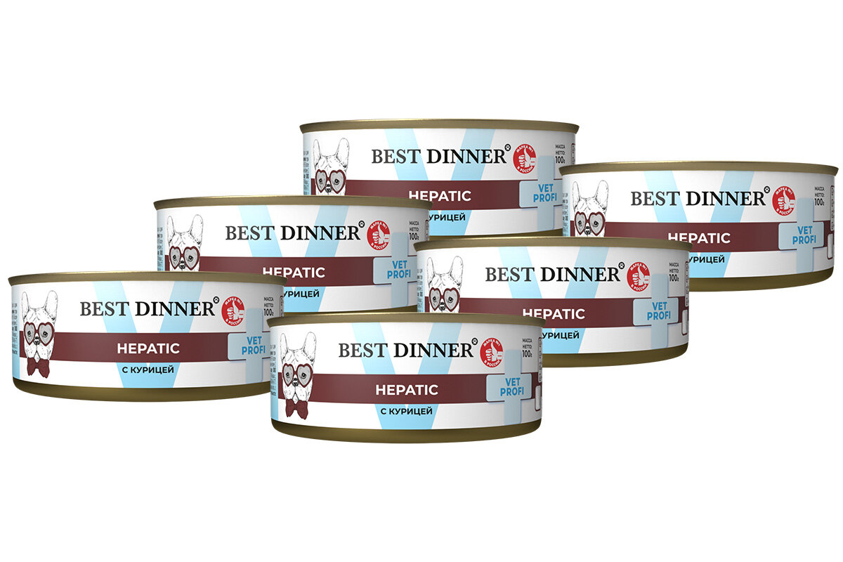Корм влажный Best Dinner Vet Profi Hepatic для взрослых собак при заболеваниях печени, курица, 100 г х 6 шт