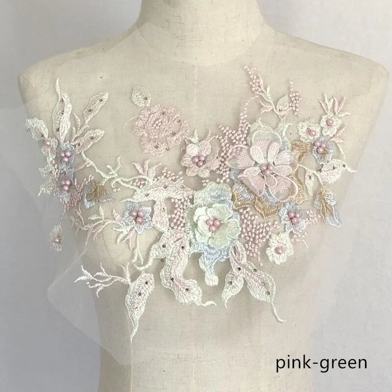 3D Цветочная ткань из бисера Кружевная аппликация