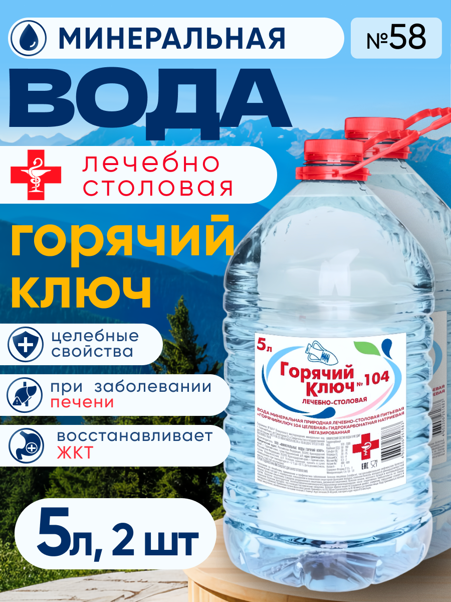 Лечебно-столовая природная минеральная вода "Горячий ключ" 2 шт по 5 литров
