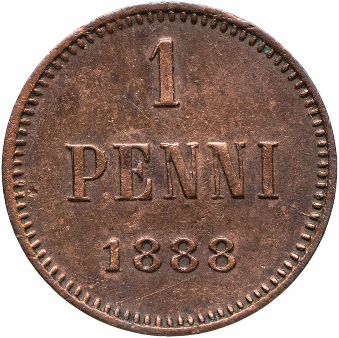 1 пенни penni 1888 Российская Финляндия, Медь, в сохранности XF