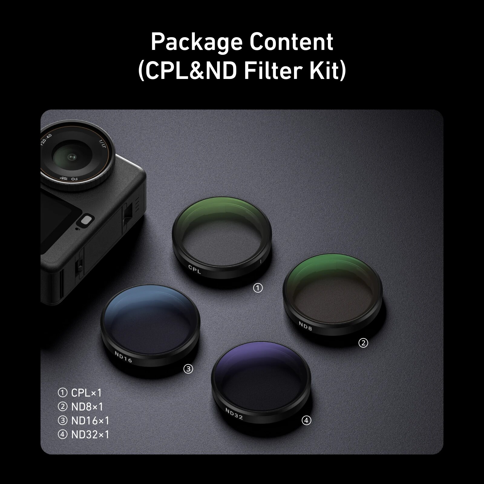 Комплект фильтров TELESIN CPL ND8 ND16 ND32 для DJI OSMO Action 6