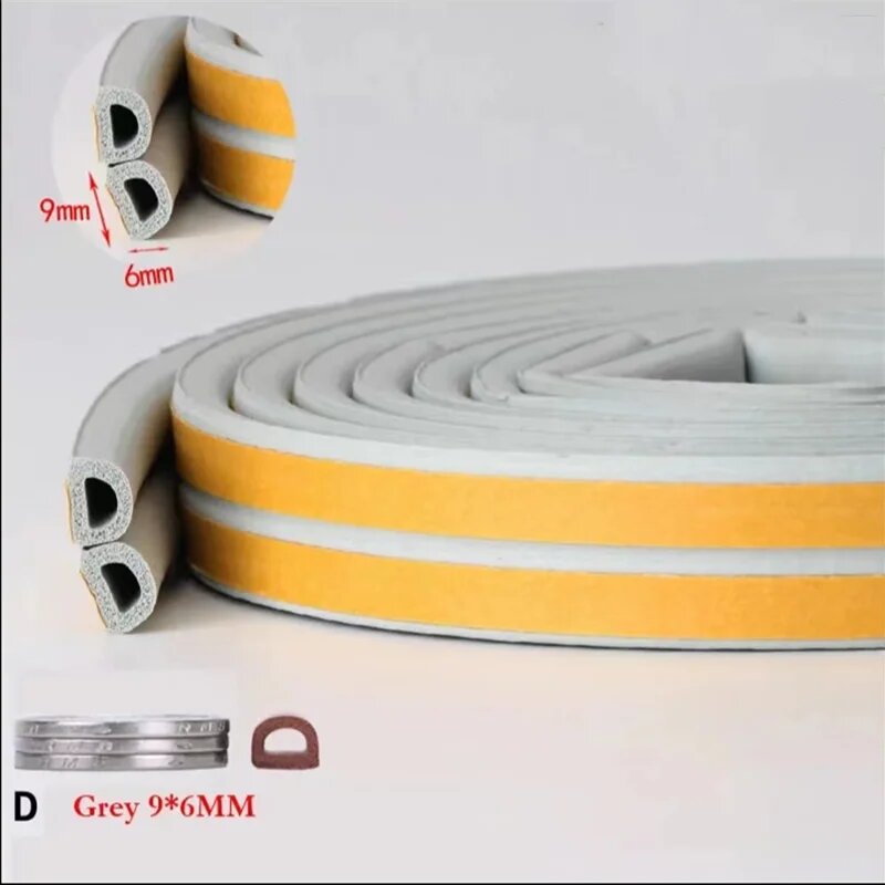 Самоклеящаяся резиновая лента для окон DIEP D-образной формы 9x6 Grey, 6M