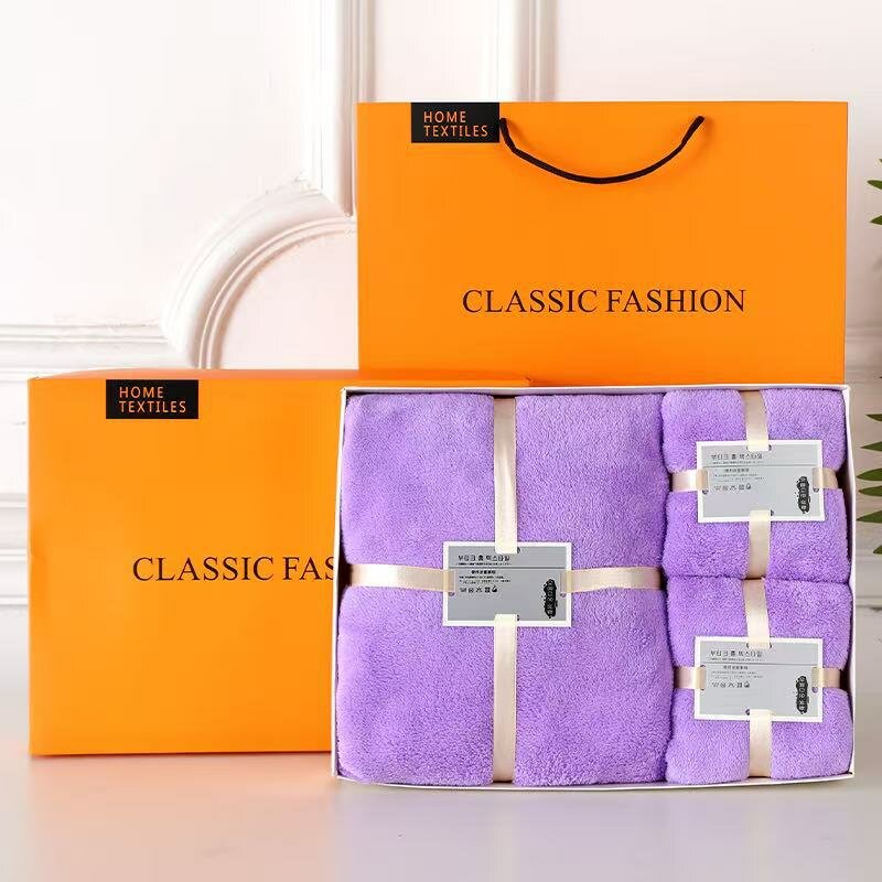 Набор полотенец из кораллового флиса в подарочной коробке, трехкомпонентный набор для ванной, корпоративный подарок, открытие мероприятия, свадебный подарок, набор полотенец в коробке