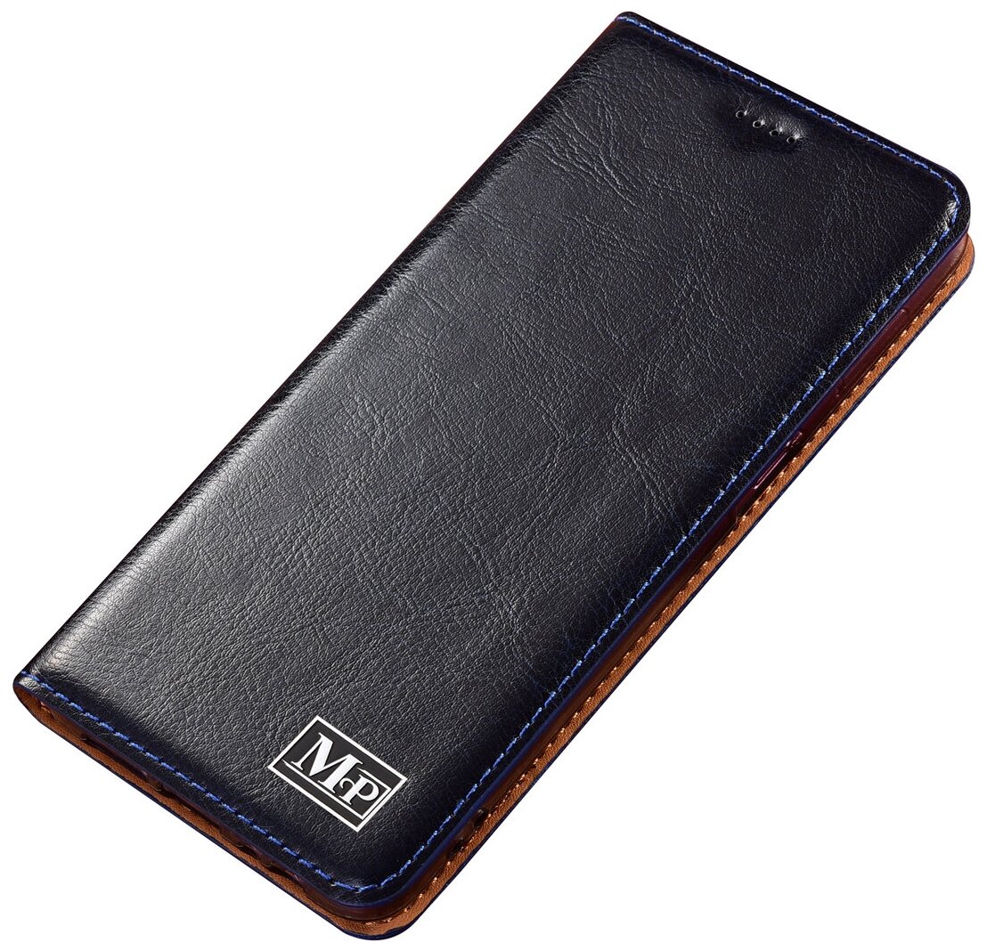 Чехол-книжка Чехол. ру Premium для Samsung Galaxy A20s из качественной натуральной мраморной кожи буйвола прошитый элегантной прострочкой черный с м.