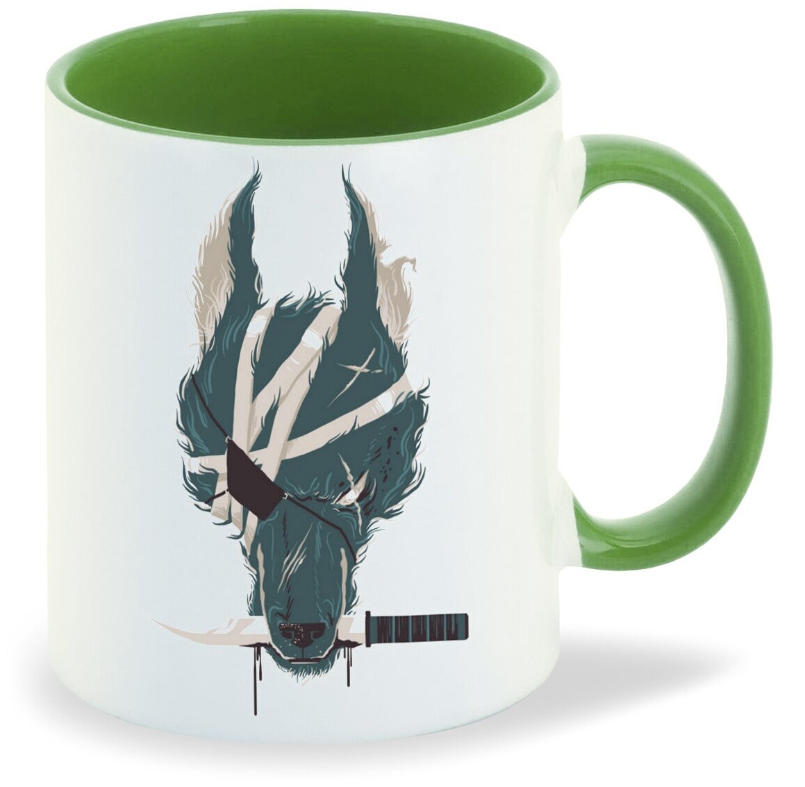 Кружка зеленый CoolPodarok Животные Волк с повязкой на глазу
