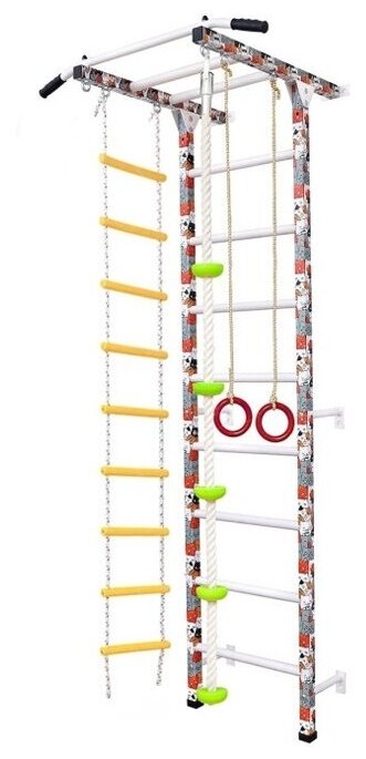 Шведская стенка с турником, веревочной лестницей, кольцами, канатом с упорами, тарзанкой