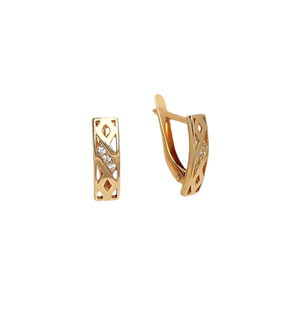 Серьги, красное золото, 585 проба, фианит