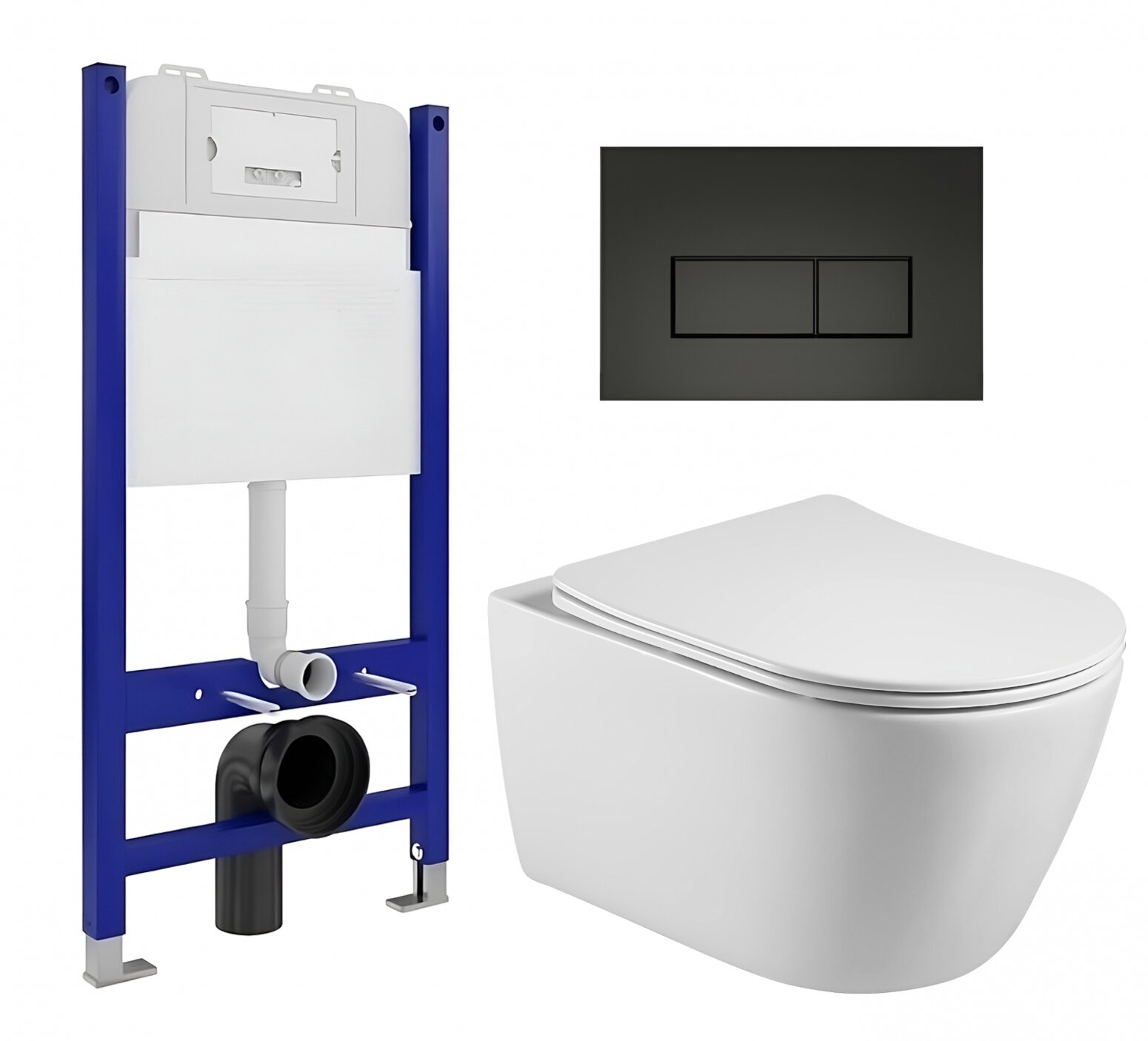 Комплект 3 в 1 инсталляция Enio Tecnico 50 EN8050050 + Унитаз подвесной Акватек Вега AQ1905-00 + кнопка черная матовая Rettangolo