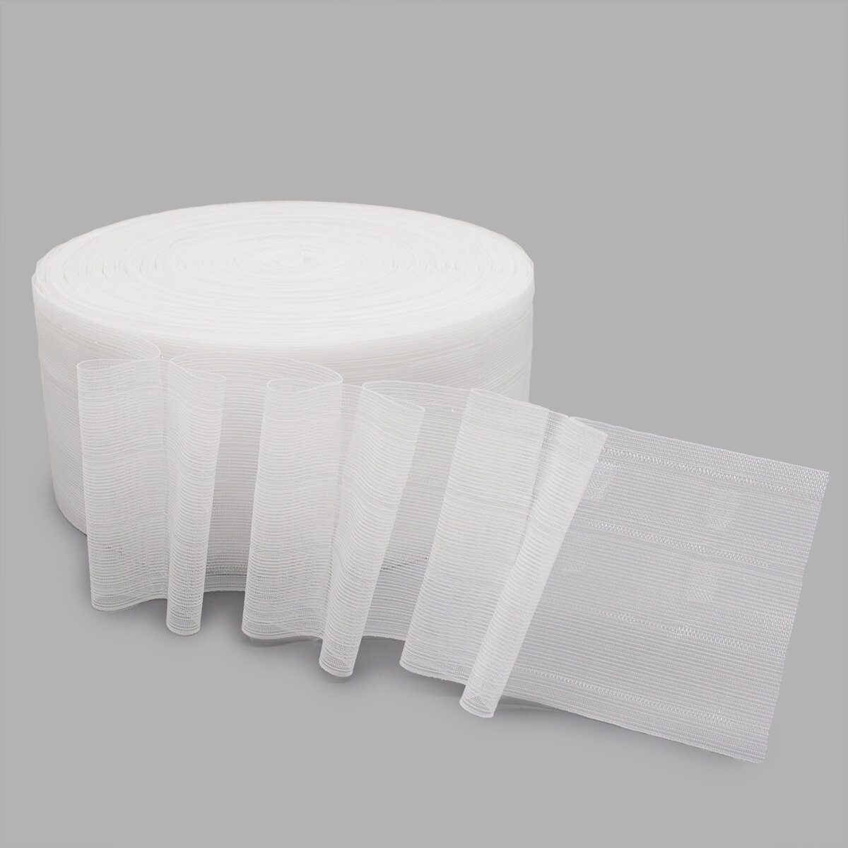 Шторная лента с петлями для крючков 10см*100м 'Бантовая складка', 2 ряда петель, 4 шнура, прозрачная, Протос (10125-PD)