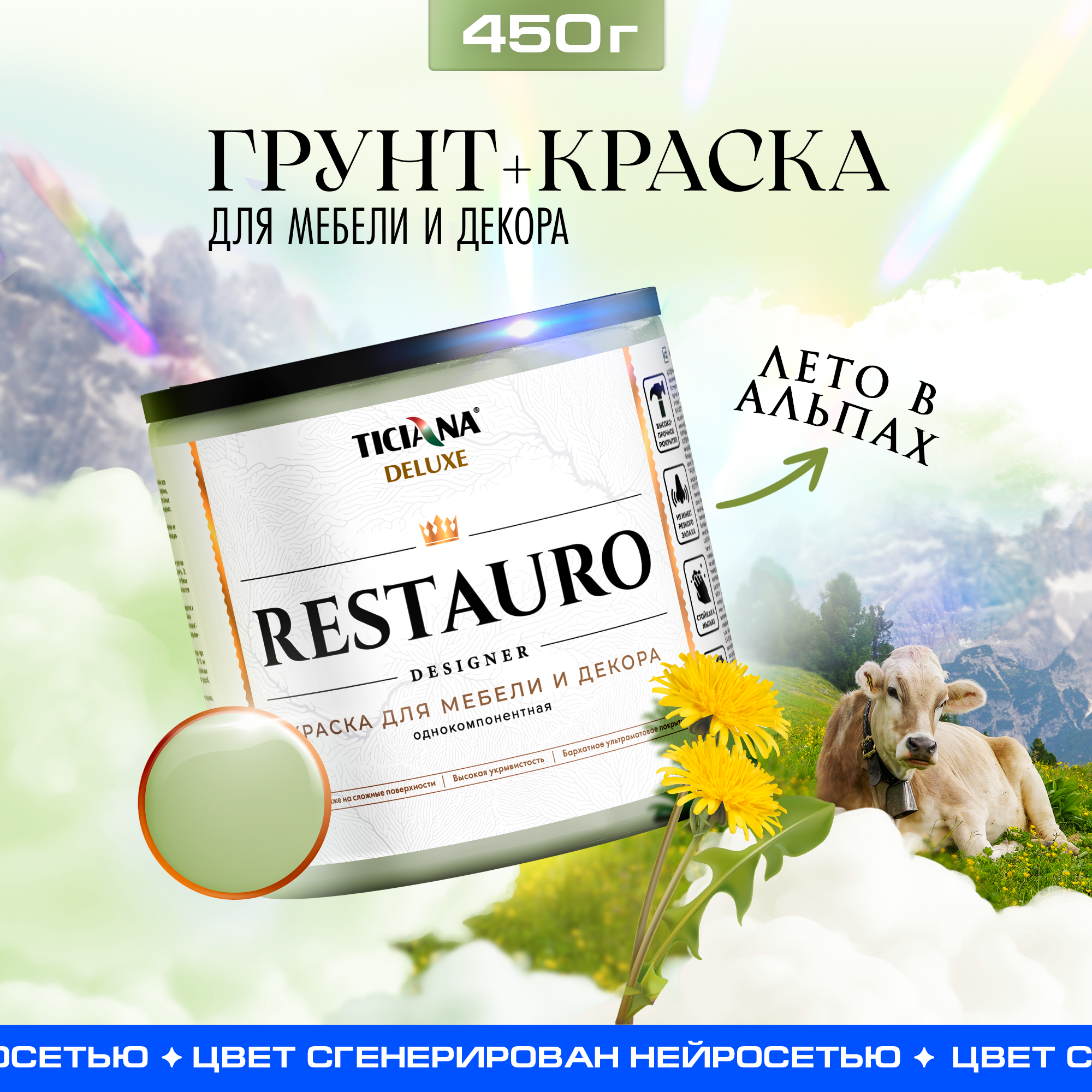 Краска для мебели и декора RESTAURO TICIANA DELUXE Лето в Альпах (SPIRIT 4-19-4) 0,45 л