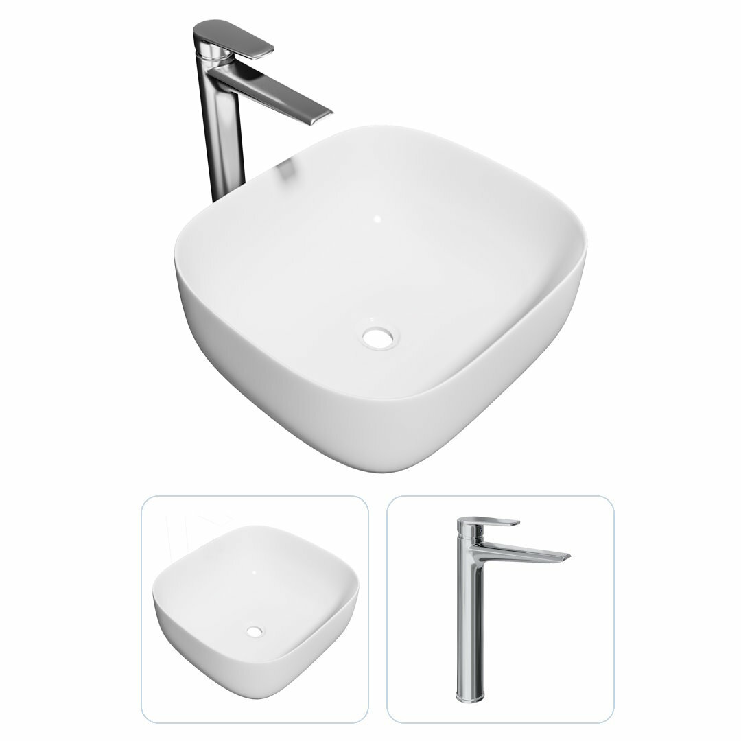 Раковина накладная для ванной Teymi Solli 41 в комплекте смеситель высокий хром F07402