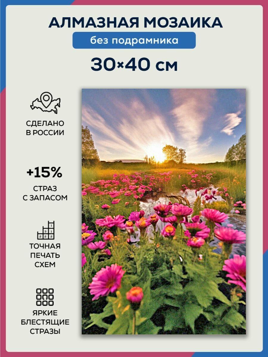 Алмазная мозаика 30x40 Цветы в поле без подрамника
