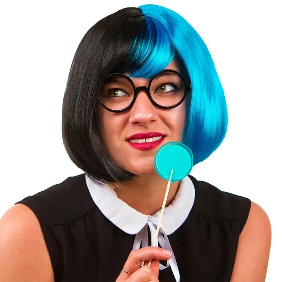 Парик карнавальный каре, черный/голубой