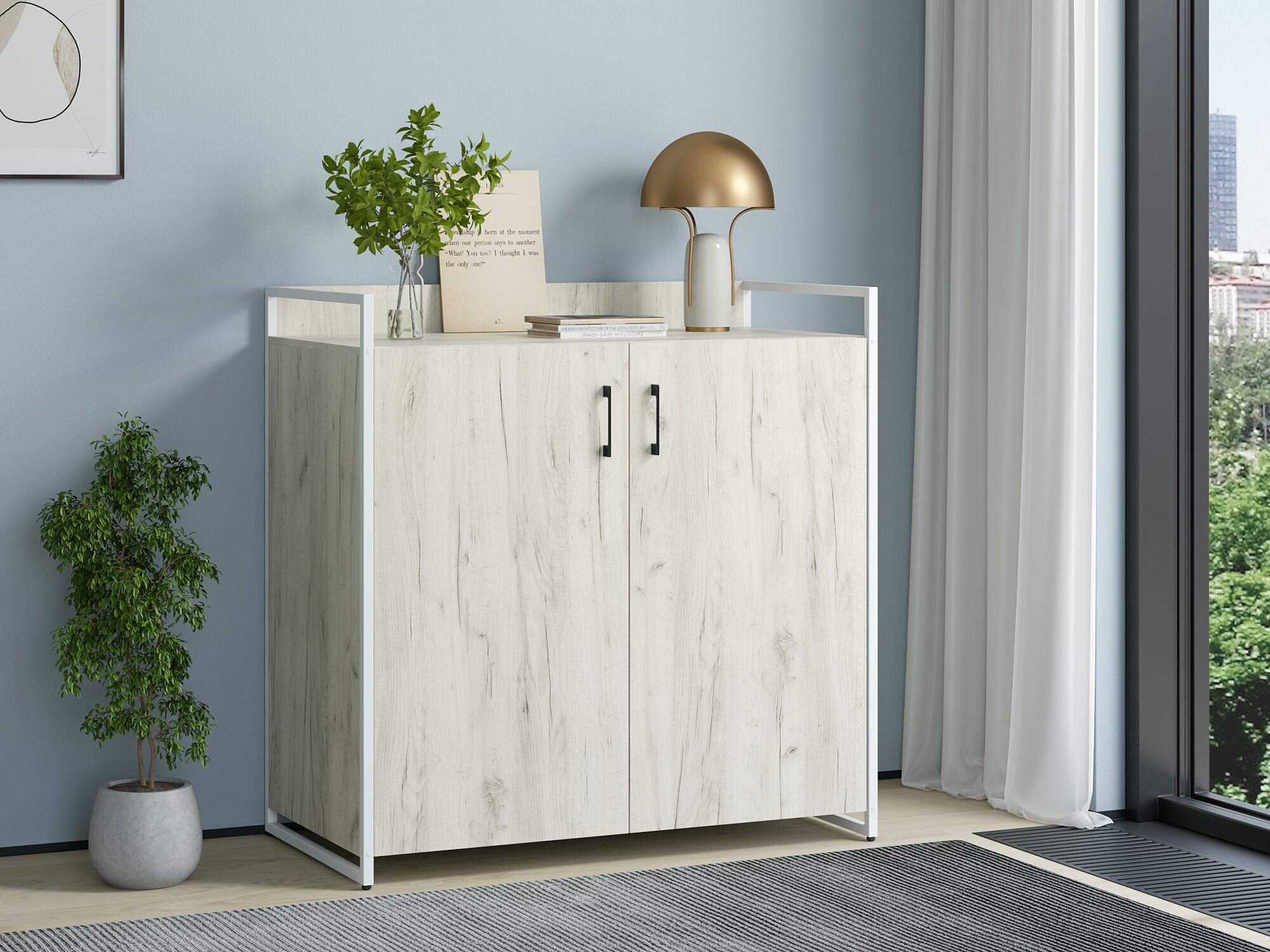 Комод Urban Лофт 02 Белый/Дуб крафт белый с дверцами