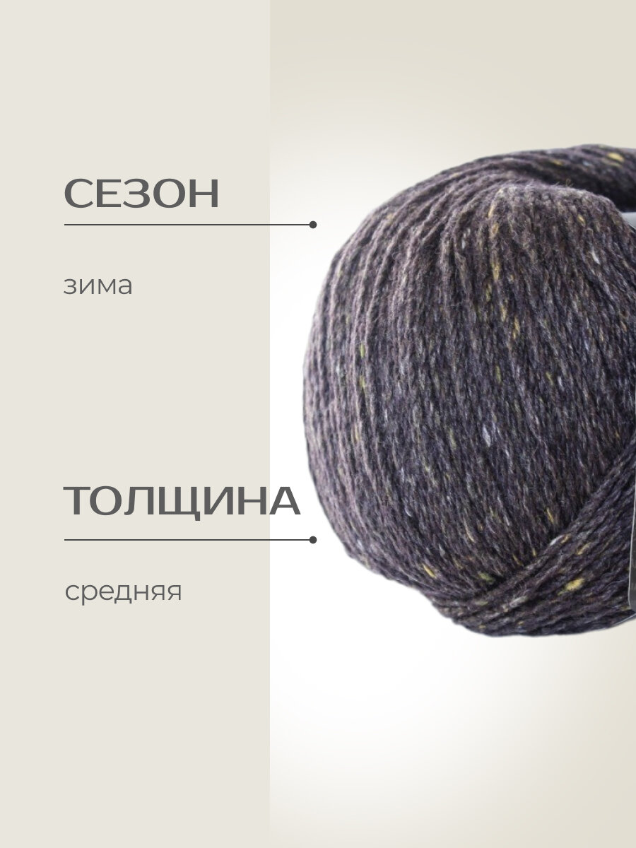 Пряжа полушерсть для вязания SEAM Сеам TWEED new тонкая, шерсть мериносовая/вискоза, цвет 117 твид темно-фиолетовый 5 шт. по 50 г, 160 м