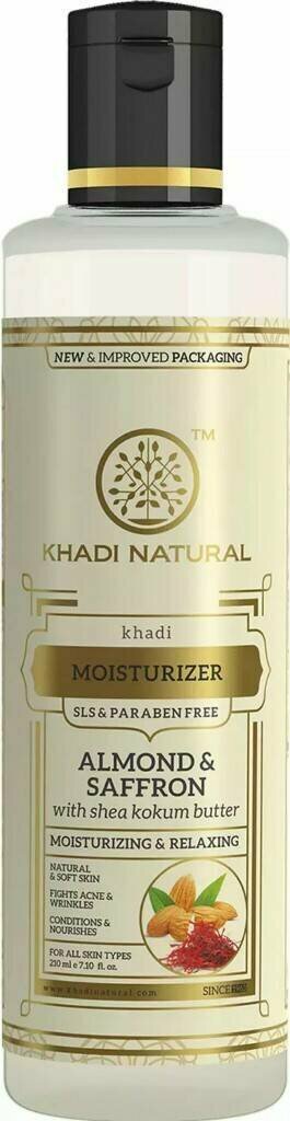Herbal Moisturizer Khadi ALMOND & SAFFRON, SLS Paraben Free, Khadi Natural (Увлажняющий лосьон Кхади миндаль И шафран, Для сухой кожи, без СЛС И парабенов), 210 мл.