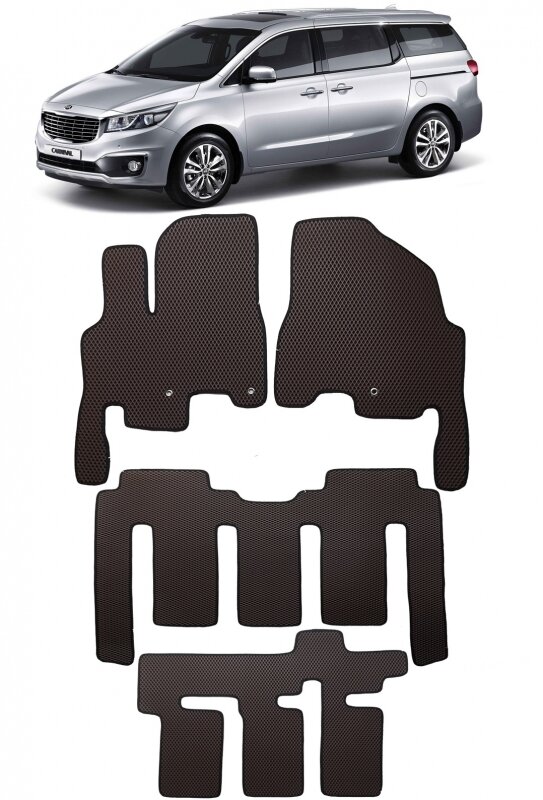 Ева коврики Kia Carnival III 7 мест 2014 -/ Ева ЭВА сота/ цвет Серый c серой окантовкой / EVA Smart / коврики в салон автомобиля Киа