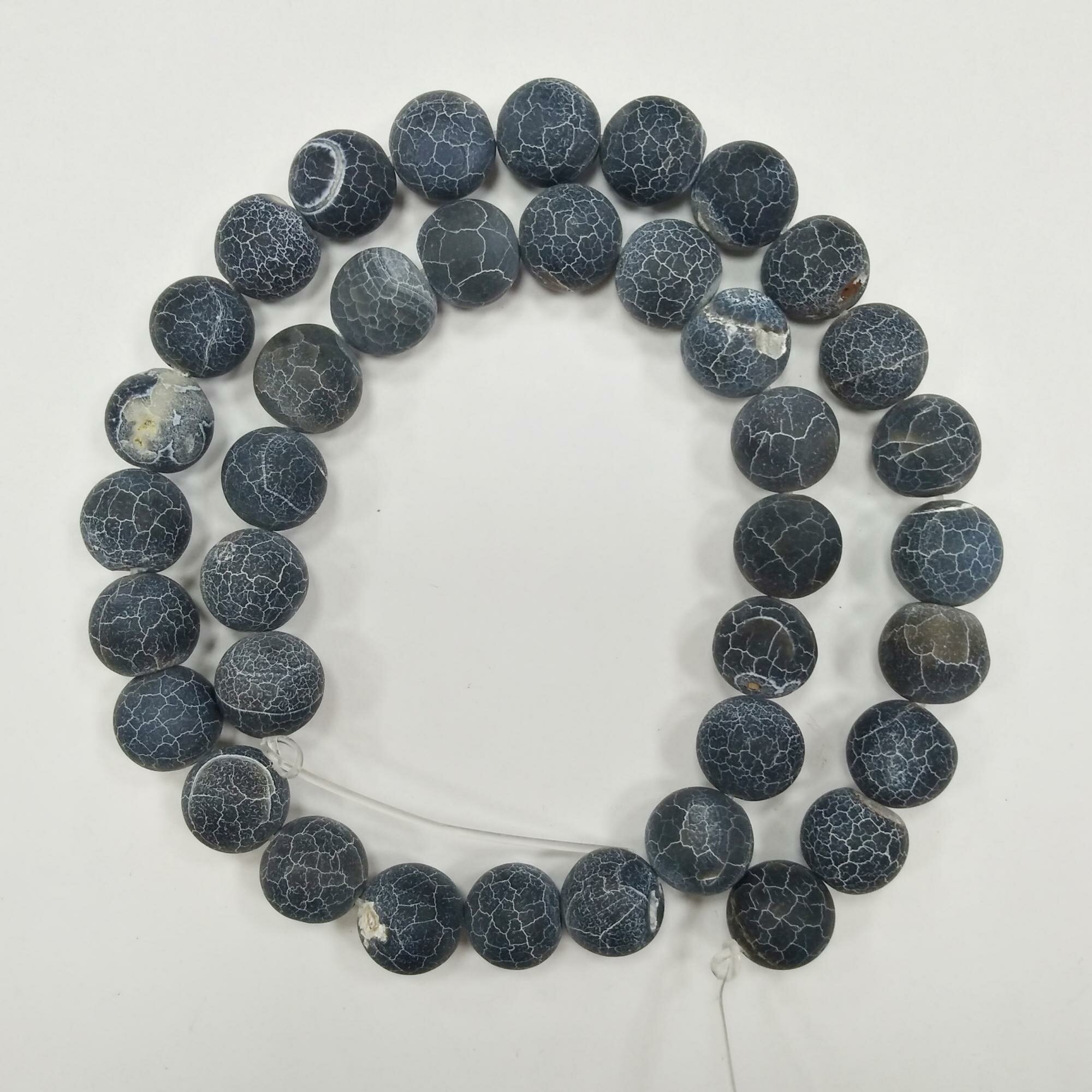 Бусины каменные, агат вены дракона, матовые серые, 10мм, 37 шт, низка