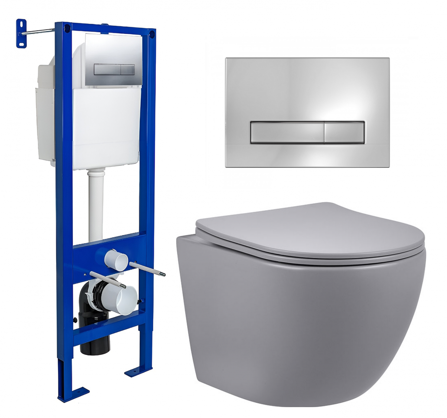 Комплект 3 в 1 инсталляция Berges Wasserhaus Atom Line 410 + Унитаз подвесной Vincea Globo VT1-14SMG + кнопка хром