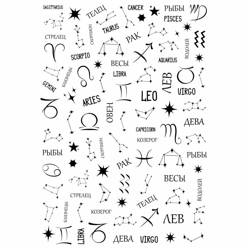 Слайдер-дизайн Crazy Shine Nails mini №1295 Знаки зодиака