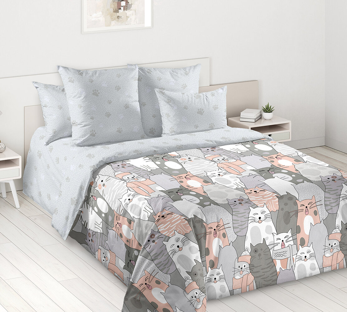 Постельное белье Mercury Home Котики 2 Семейное Перкаль 2 наволочки 70x70