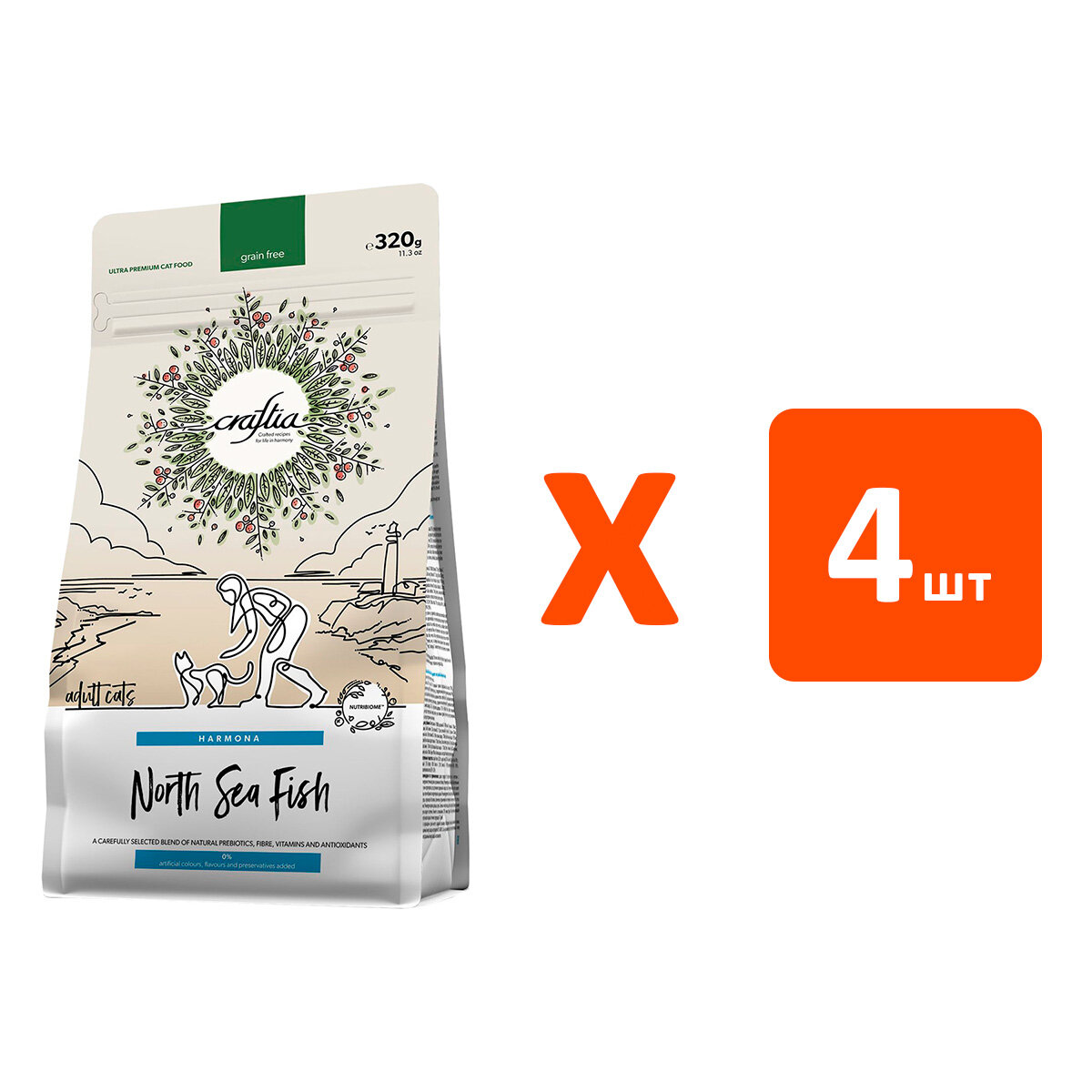 CRAFTIA HARMONA GRAIN FREE ADULT CAT NORTH SEA FISH беззер для взр кошек с рыбой северного моря NEW 0,32 кг х 4 шт
