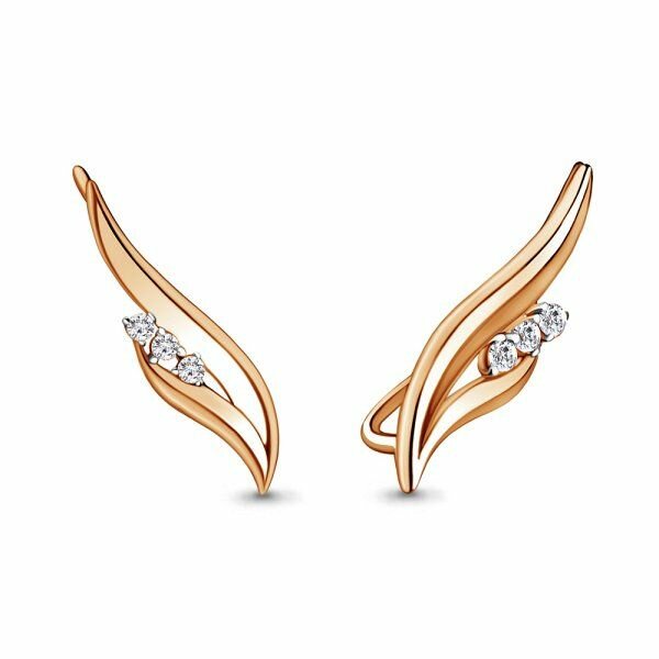 Серьги каффы, красное золото, 375 проба, фианит