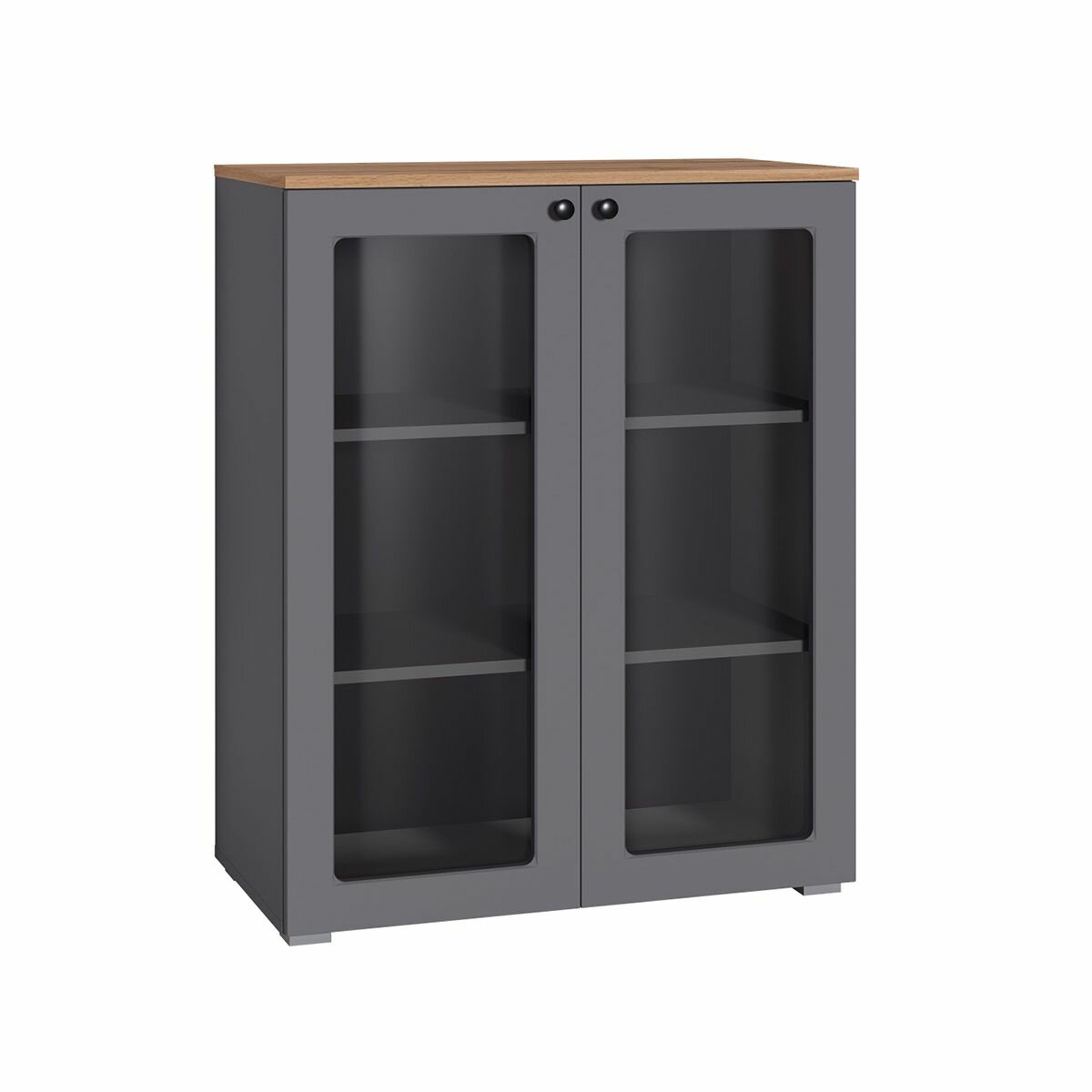 Остин Шкаф-витрина 16.394.01 Серый Графит 0162 РЕ, Дуб Золотой CRAFT, графит ZB 856-2 ПВХ (Моби)