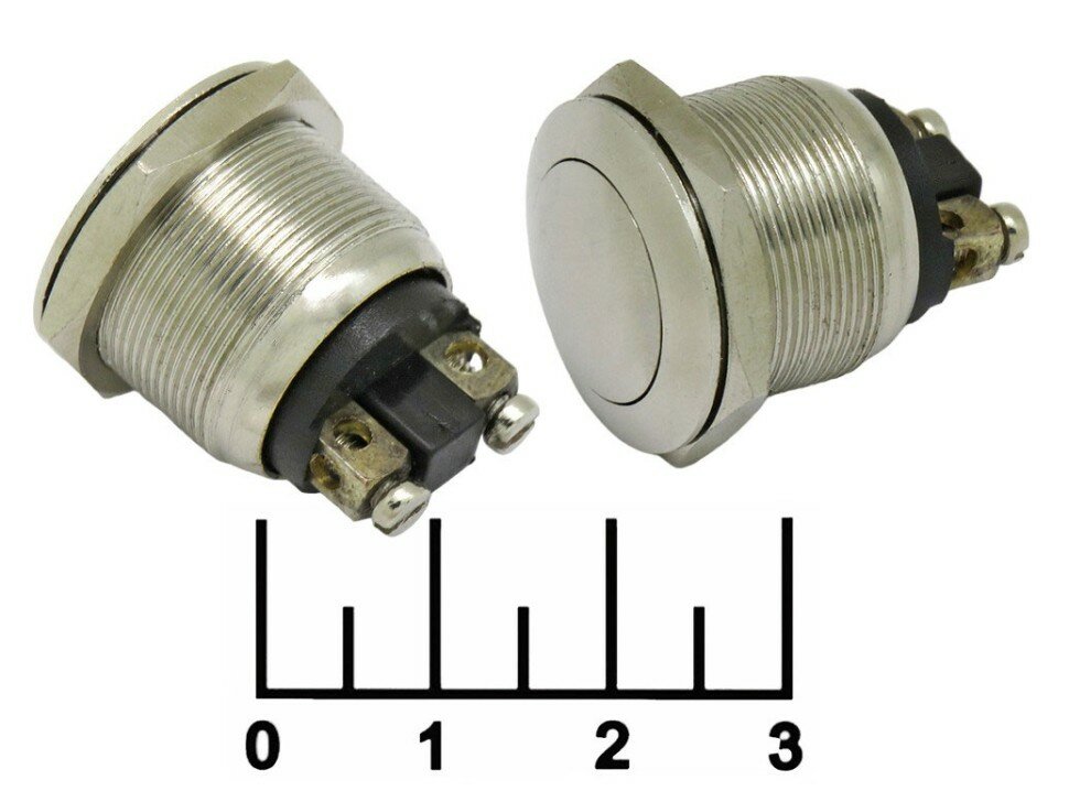 Кнопка PBS-R/R без фиксации антивандальная металл 2 контакта под винт 28C (19мм) на размыкание