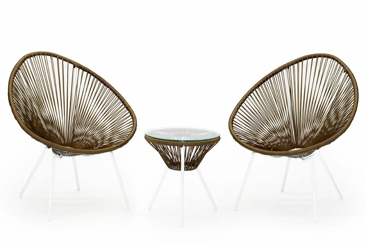 Комплект плетеной мебели KORNERA "Акапулько" на 2 персоны, каркас белый, искусственный ротанг бронзовый