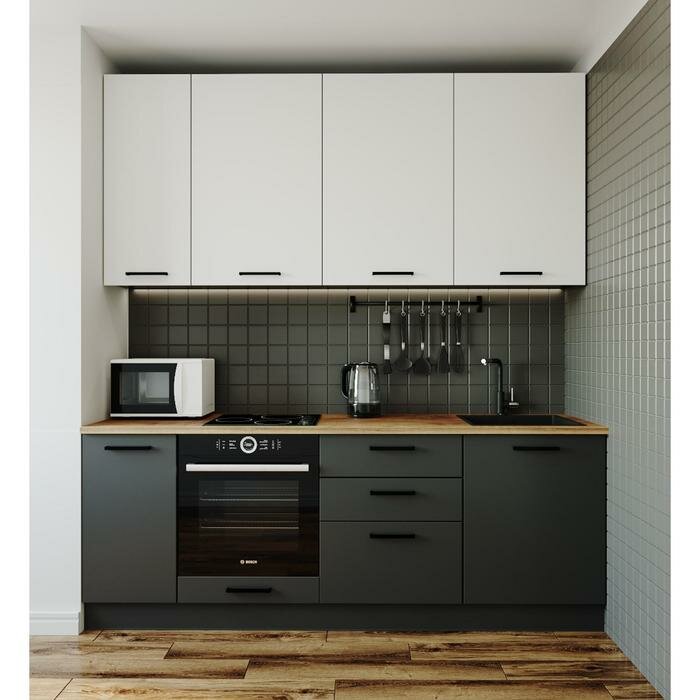 Кухня прямая «Вегас», со столешницей, 2200×600 мм, цвет антрацит/дуб вотан/антрацит/жемчуг