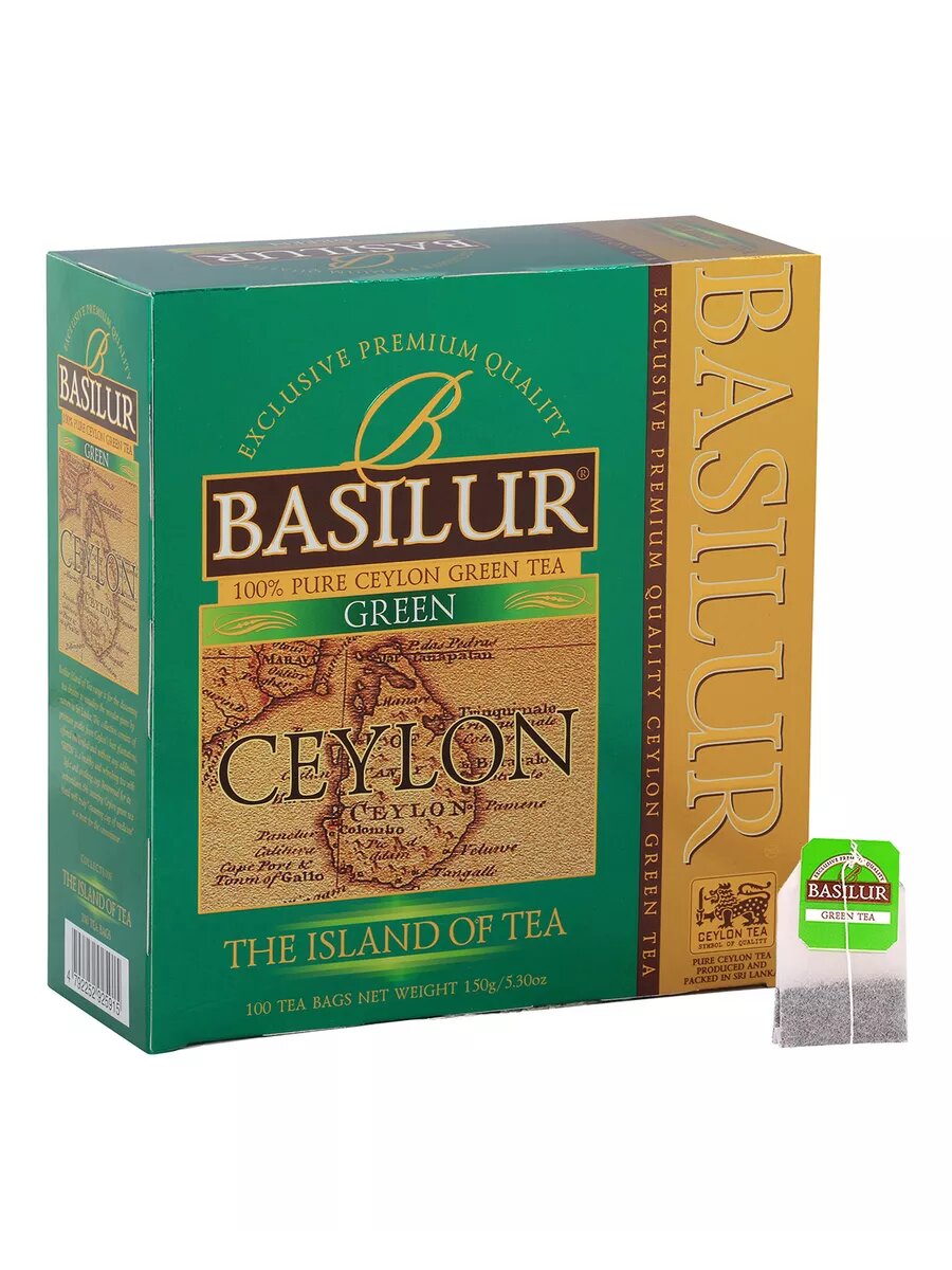 Чай Basilur, зеленый, в пакетиках, цейлонский, мелколистовой, 100 пакетиков