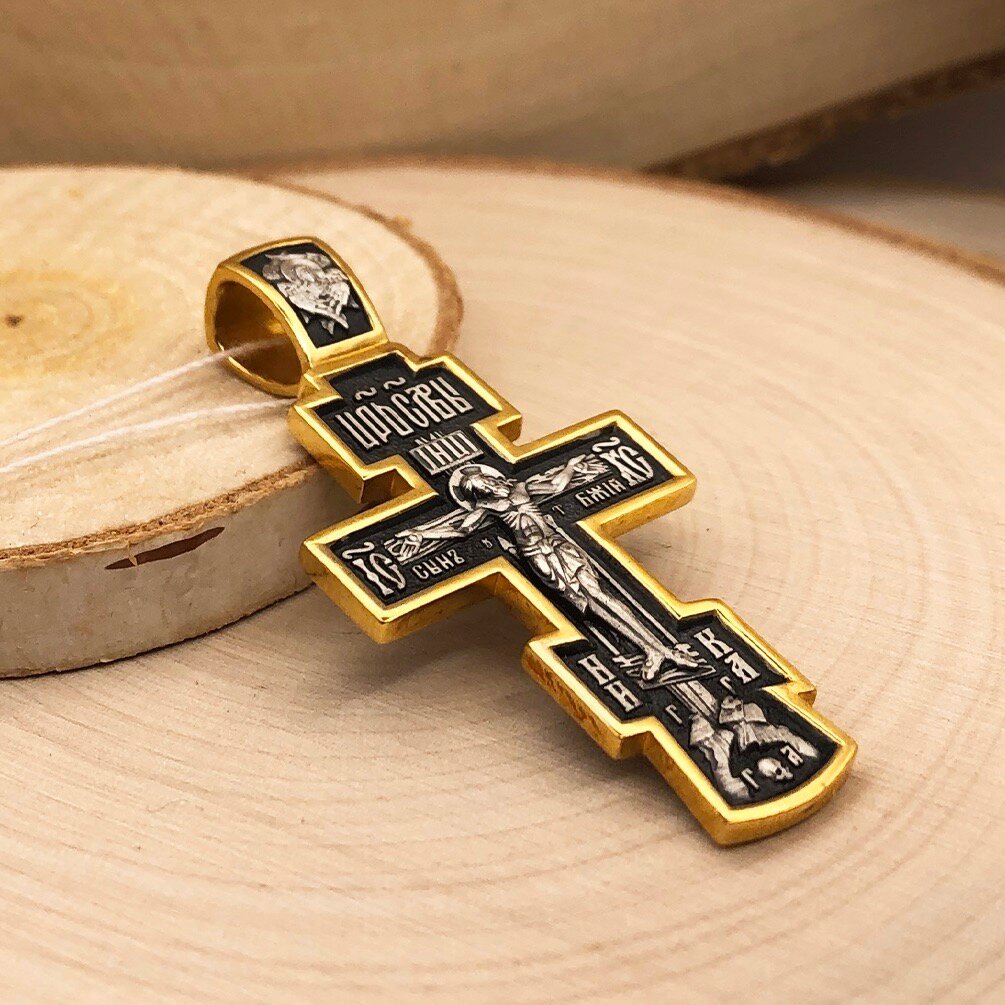 Крестик, серебро, 925 проба, чернение, золочение, оксидирование
