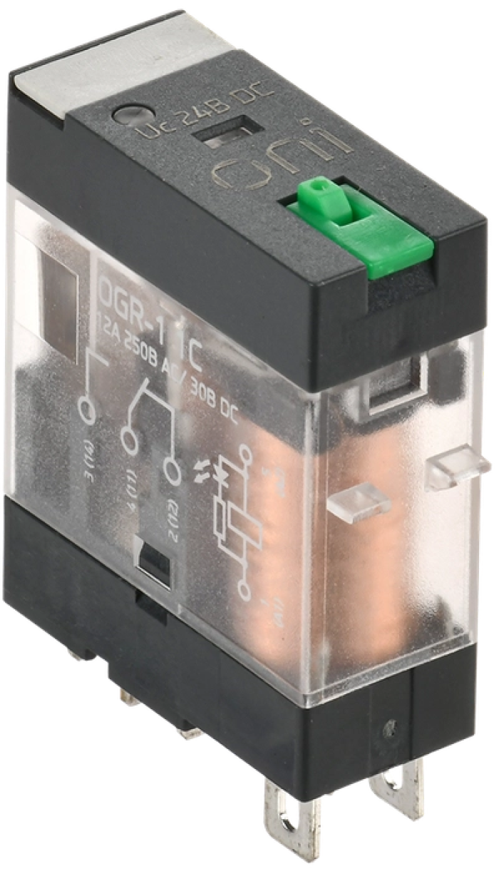 Реле промежуточное ONI / ОНИ OGR-1 общего назначения со светодиодом и тестовой кнопкой, 13x27x28.8мм, 1C 24В DC, OGR-1-1C-DC24V-L-B / электрика