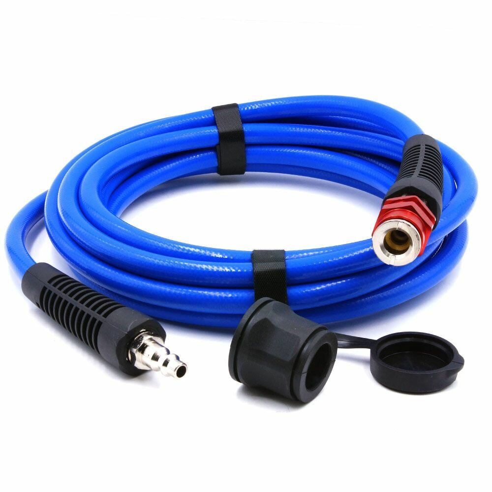 Шланг HQ-AH06-510BLUE пневматический армированный полиуретан 5м, 6.5х10 мм, быстросъем рапид (USA Industrial Type) для компрессора и пневмоинструмента, латунь, 16 атм.