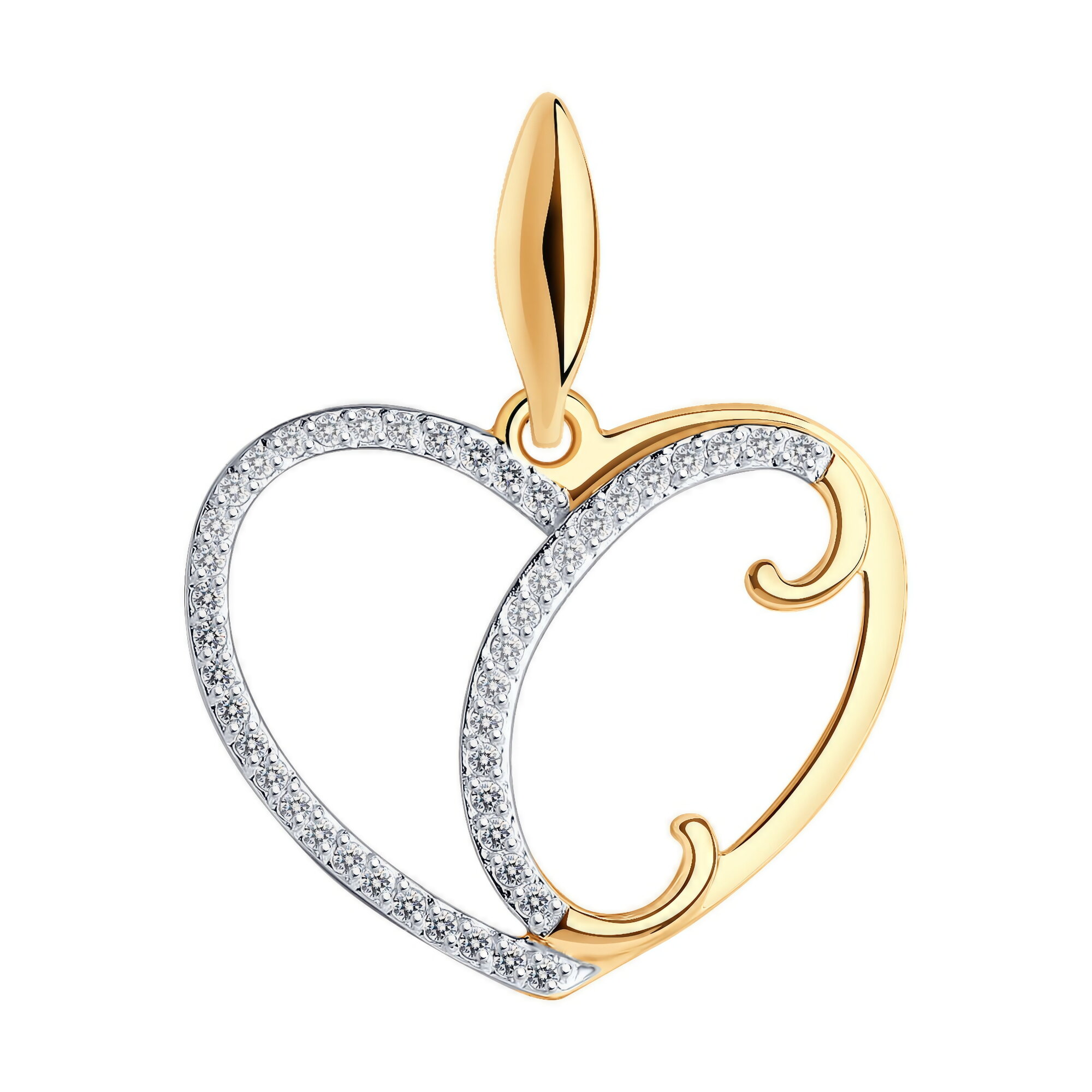 Подвеска, красное золото, 585 проба, фианит