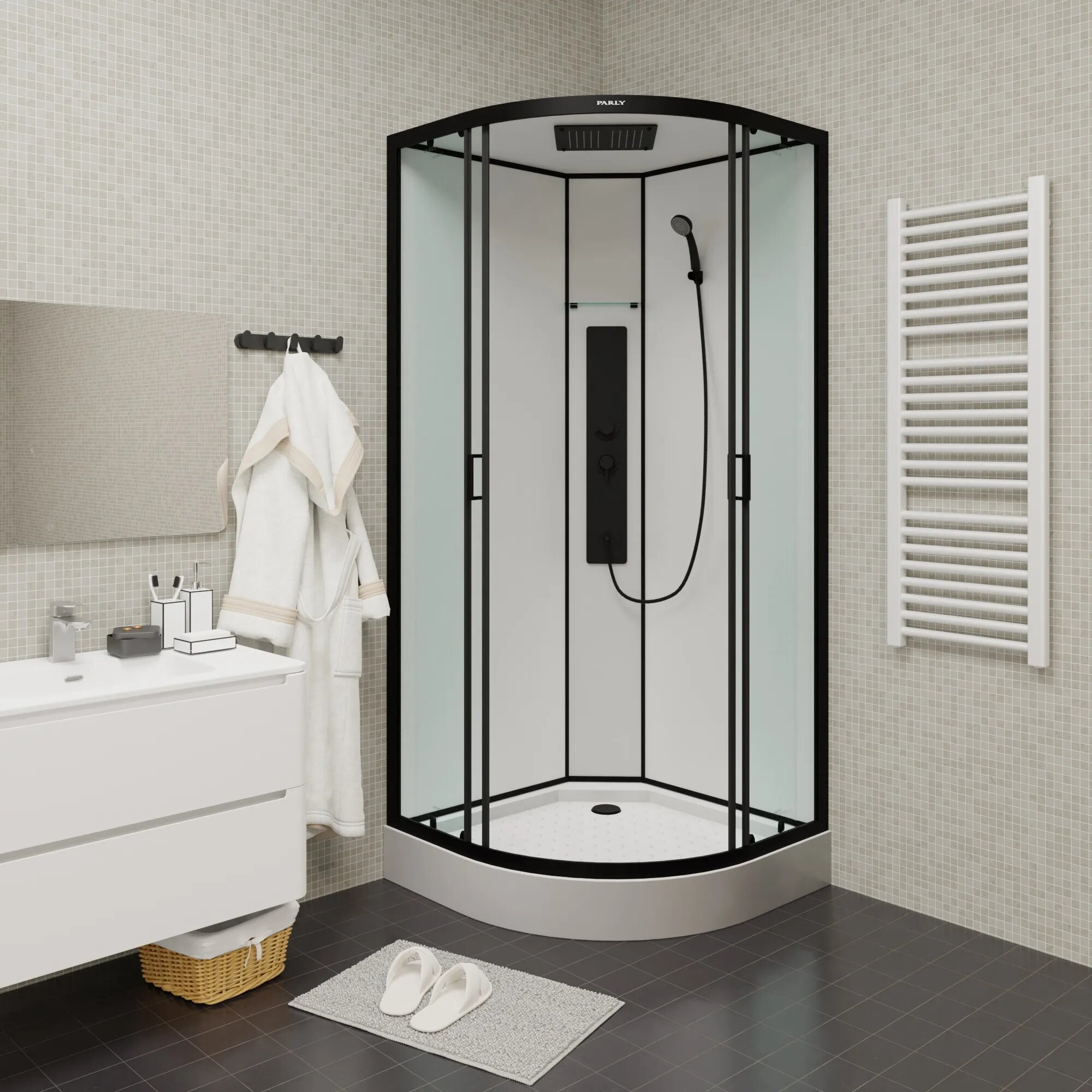 Душевая кабина Parly 90x90 AMI стекло прозрачное, профиль черный