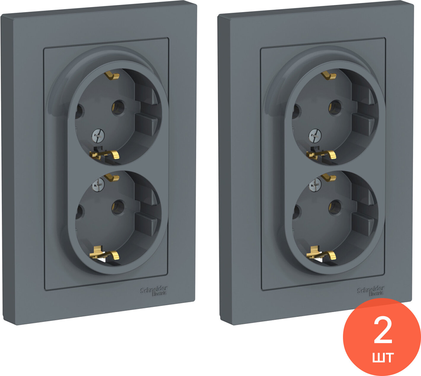 Розетка силовая штепсельная Systeme Electric / Систем Электрик AtlasDesign, 16А 250В IP20 грифель, с заземляющим контактом ATN000724 / электрооборудование (комплект из 2 шт)