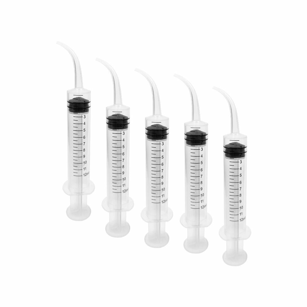5 шт. стоматологический одноразовый ирригационный шприц с изогнутым наконечником 12 мл для использования в стоматологических материалов