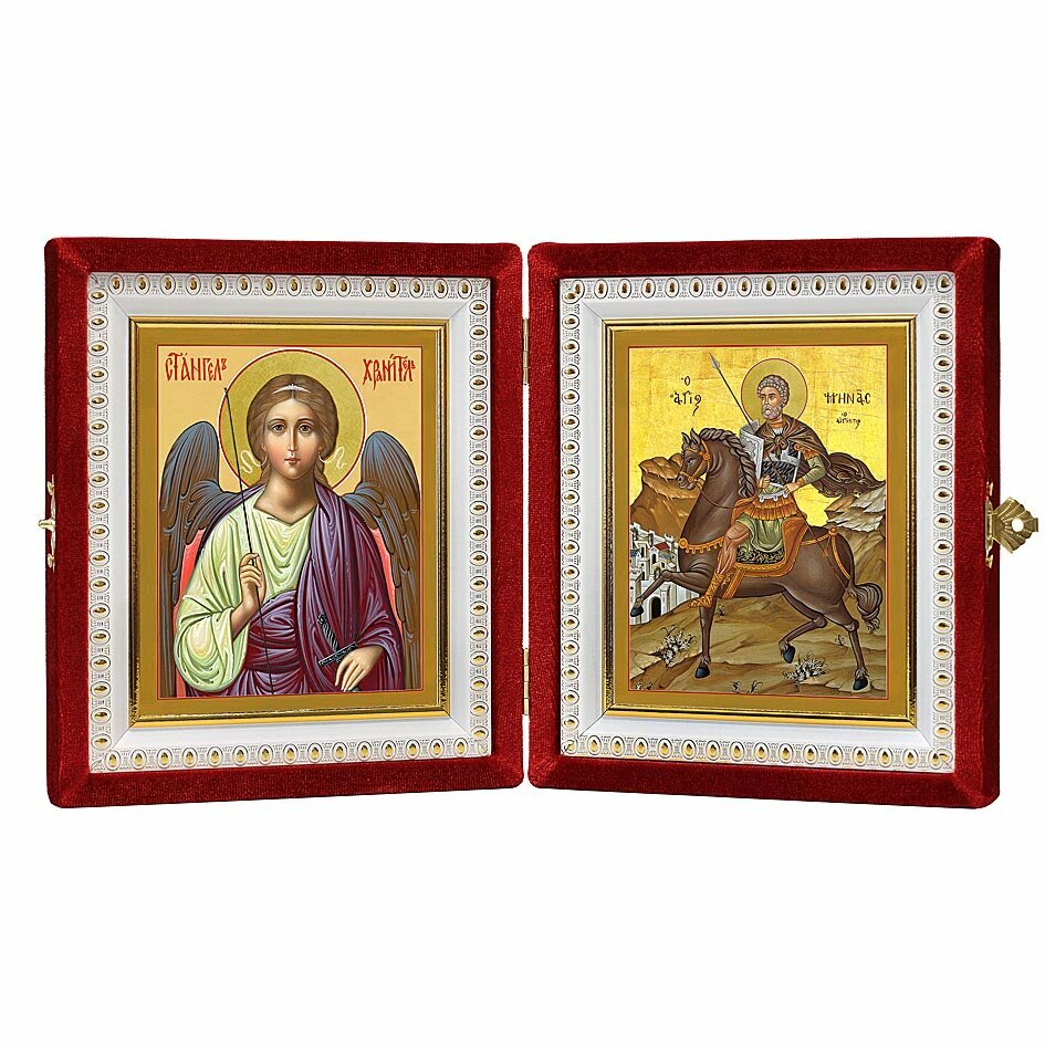 Складень именной "Великомученик Мина Котуанский (Фригийский) - Ангел Хранитель", размер ликов 10*12 см