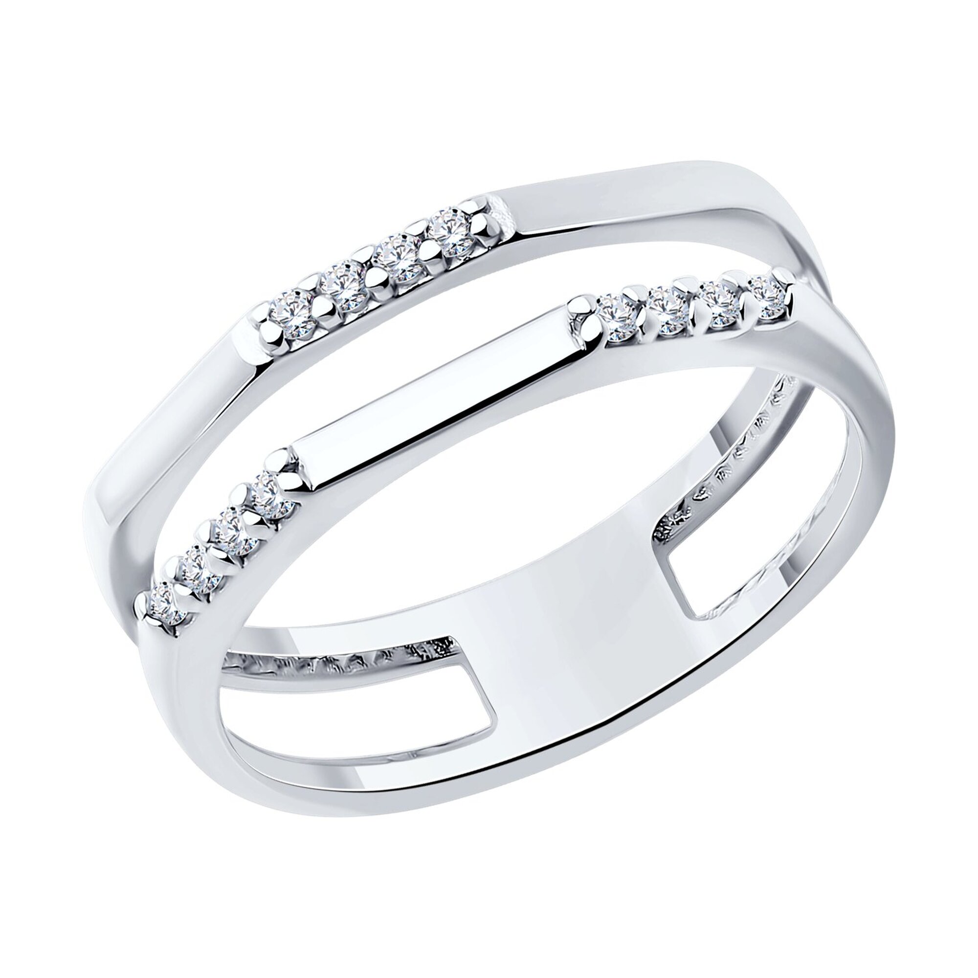 Кольцо дорожка, серебро, 925 проба, родирование, фианит