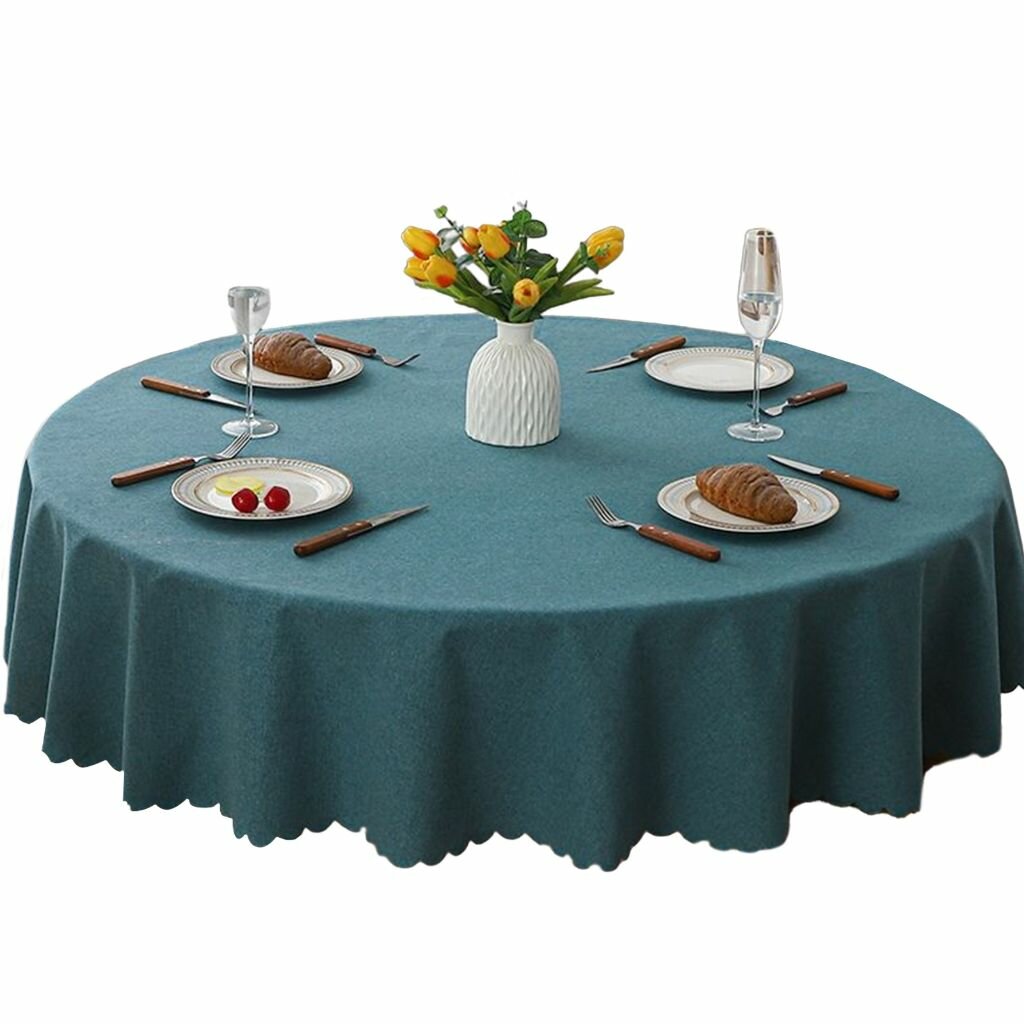 Скатерть, - 1.6M- ,1 - Простая скатерть из льна и хлопка - диаметр 1,6 м - павлинья синяя, 1 шт