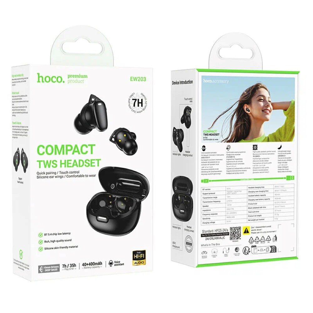 Наушники беспроводные TWS HOCO EW203 Jinny, bluetooth V5.4 (Черный)