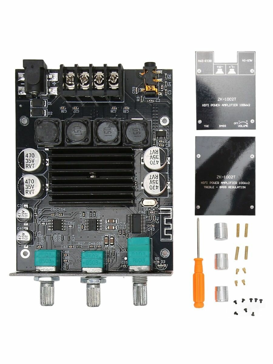 Двухканальный модуль усилителя мощности 100 Втx2 DC12-24 В, плата усилителя звука сабвуфера с Bluetooth 5.0, ZK-1002T