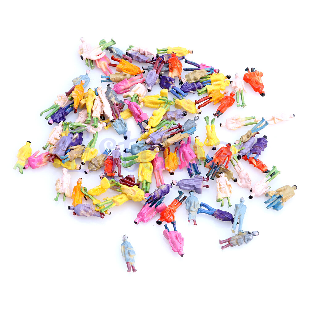 Фигурки людей 1:87 для песочного лотка и строительной диорамы, 100 раскрашенных миниатюр в разных позах, ABS-пластик, макетные пассажиры для поезда и ландшафта